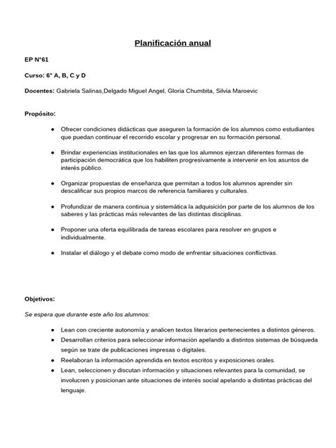 Planificación Anual 6° 2023 Pdf División Matemáticas Democracia