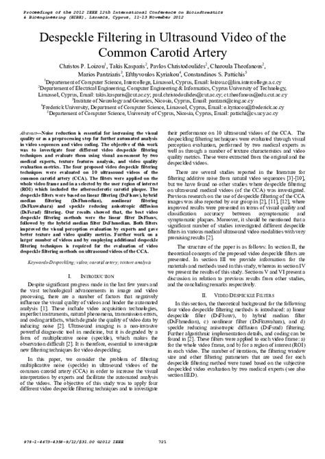 Pdf Despeckle Filtering In Ultrasound Video Of The Common Carotid Artery