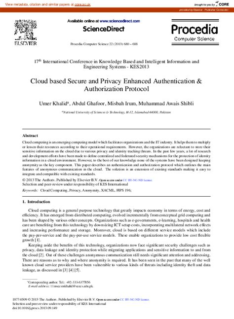 Pdf Cloud Based Secure And Privacy Enhanced Authentication