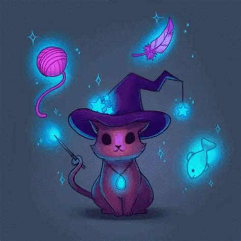 Magic Kitty A Cat With A Witches Hat And Wand Magic Cat Drawing