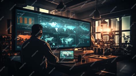 Premium Ai Image Businessman Watching Monitoring An Dashboard Background