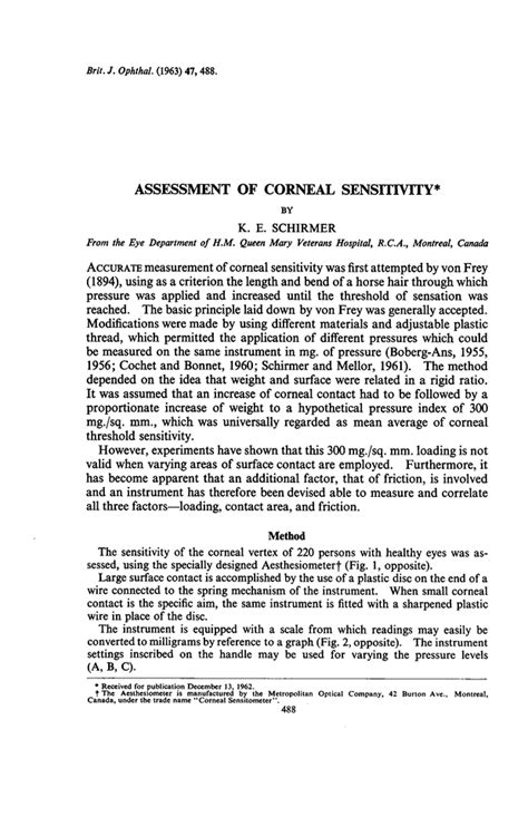 Assessment Of Corneal Sensitivity British Journal Of Ophthalmology
