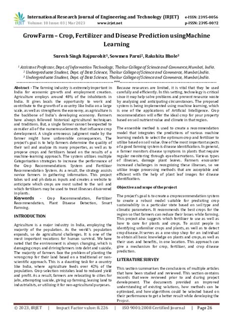 Pdf Growfarm Crop Fertilizer And Disease Prediction Using Machine