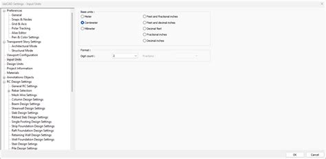 Input Units Tab
