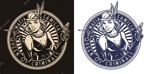 Premium Vector Flapper Girl With Gun Round Print