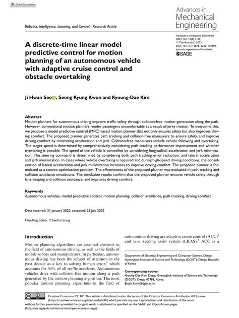pdf a discrete time linear model predictive control for motion