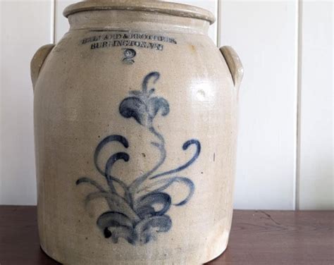 Antique Stoneware Jar 2 Gallon Cobalt Blue Flower Ballard And Brothers