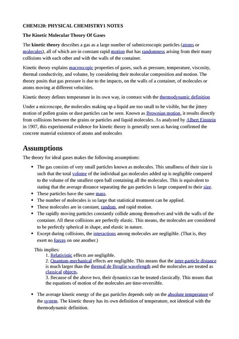 Kinetic Theory Of Gases Chem120 Physical Chemistry1 Notes The