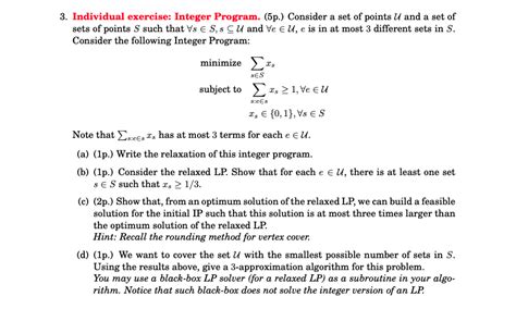 Solved Individual Exercise Integer Program 5p Consider