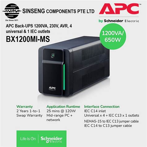 APC UPS Back UPS VA V AVR Universal IEC Outlets With Surge Protected In Out