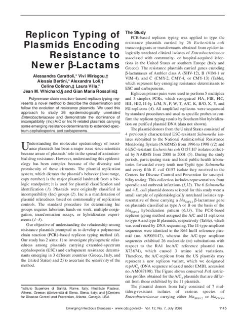Pdf Replicon Typing Of Plasmids Encoding Resistance To Newer β Lactams