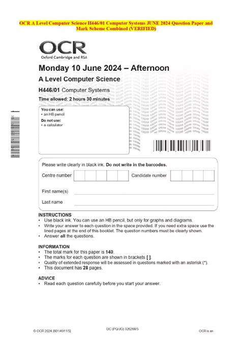 ocr a level computer science h446 01 computer systems june 2024