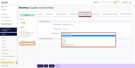 Which Actions Of A Workflow Or Subworkflow Can An Email Template Be Configured For Scilife