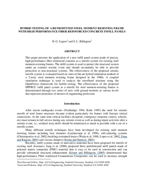 Pdf Hybrid Testing Of A Retrofitted Steel Moment Resisting Frame With High Performance Fiber