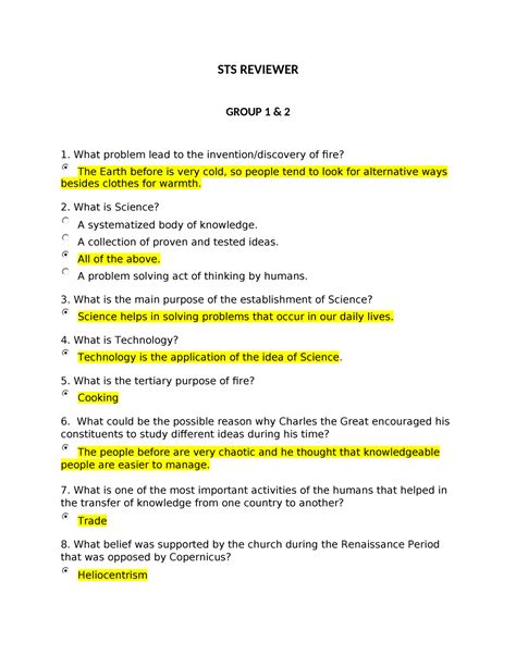 STS Reviewer Midterm Exam STS REVIEWER GROUP What Problem