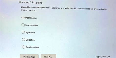 Video Solution Question 19 1 Point Glycosidic Bonds Between Monosaccharide In Molecule Of