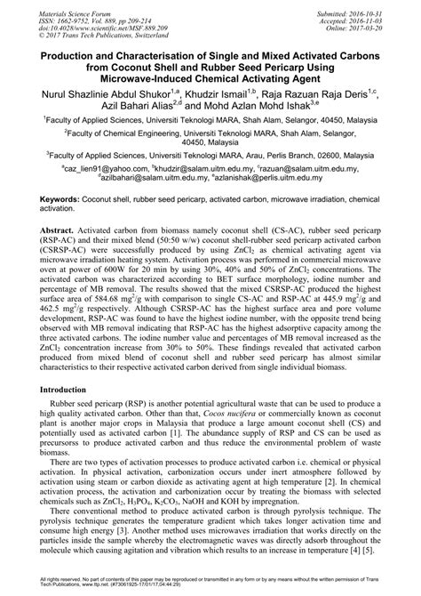 Pdf Production And Characterisation Of Single And Mixed Activated Carbons From Coconut Shell