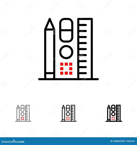 Pen Scale Education Online Bold And Thin Black Line Icon Set Stock