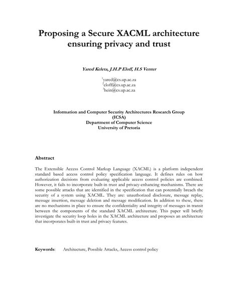 Pdf Proposing A Secure Xacml Architecture Ensuring Privacy And Trust