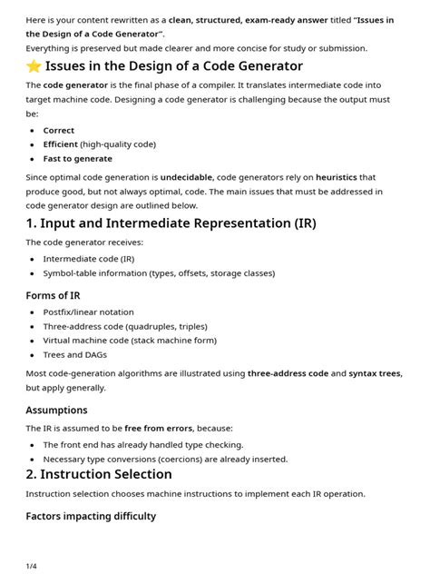 Code Generator Design Issues Explained Pdf Computing Software