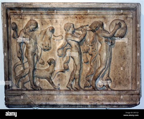 A Maenad And Two Satyrs In A Dionysiac Procession Roman About Ad 100