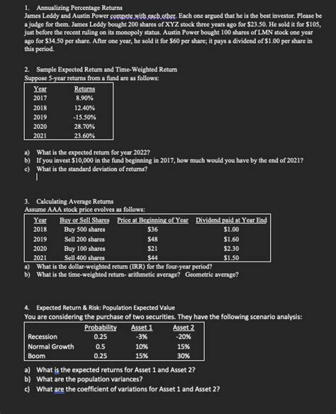 Solved 1 Annualizing Percentage Returns James Leddy And