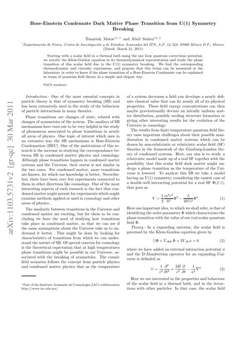 Pdf Bose Einstein Condensate Dark Matter Phase Transition From U 1 Symmetry Breaking