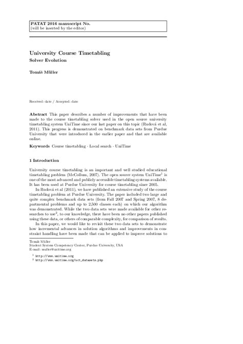 Pdf University Course Timetabling Solver Evolution