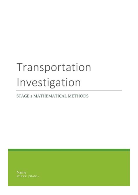 Transportation Calculus Investigation Part 1 Mathematical Methods