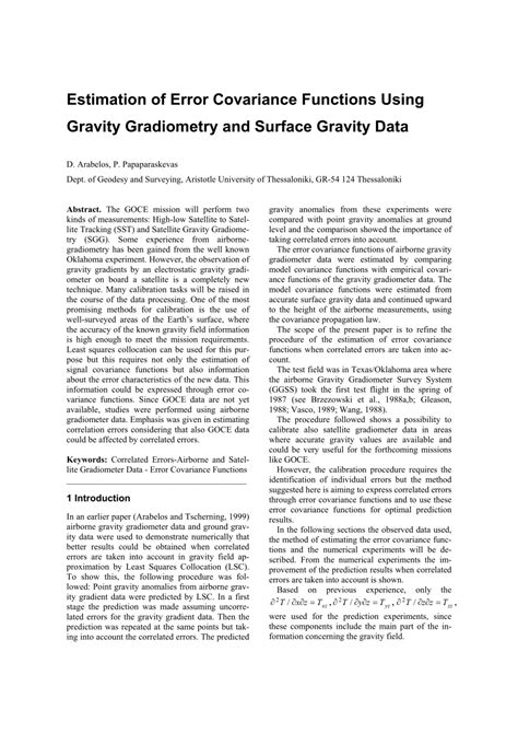 Pdf Estimation Of Error Covariance Functions Using Gravity Gradiometry And Surface Gravity Data