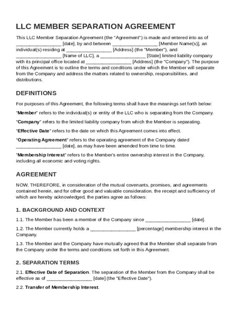 Llc Member Separation Agreement Template Fill Out And Sign Online Dochub