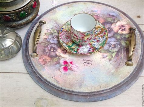 Купить Поднос для завтрака Акварельные незабудки комбинированный