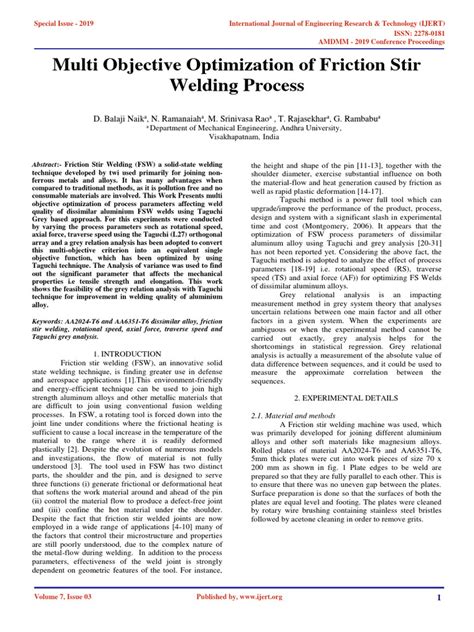 Multi Objective Optimization Of Friction Stir Welding Process Ijertconv7is03005 Pdf