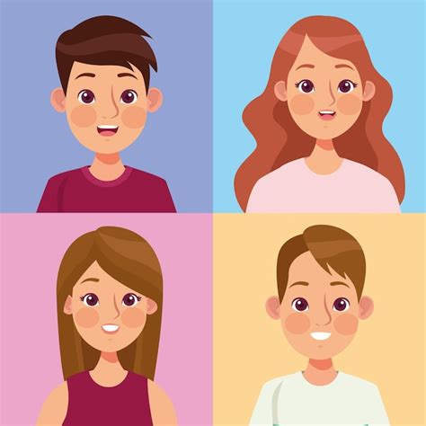 Grupo De Cuatro Personas Vector Premium