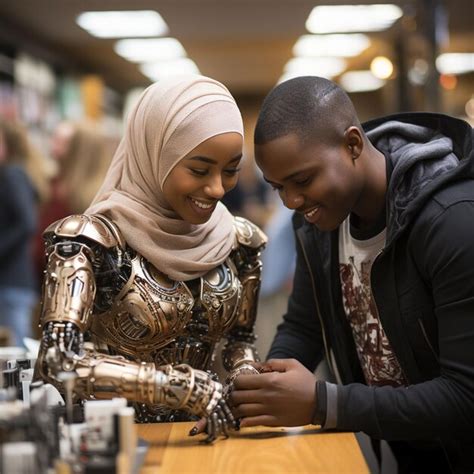 Premium Ai Image A Male And Female Student With Robot In The Lab