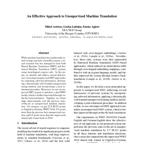 An Effective Approach To Unsupervised Machine Translation Acl Anthology