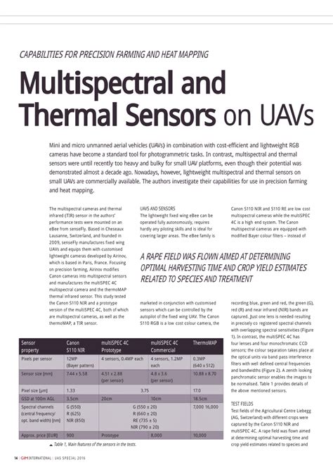 Pdf Multispectral And Thermal Sensors On Uavs