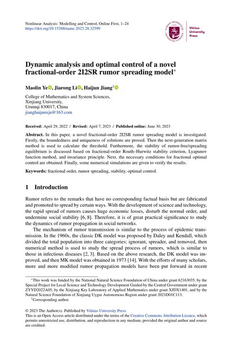 Pdf Dynamic Analysis And Optimal Control Of A Novel Fractional Order