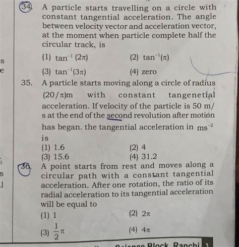 a particle starts moving along a circle of radius 20 π m with constant t
