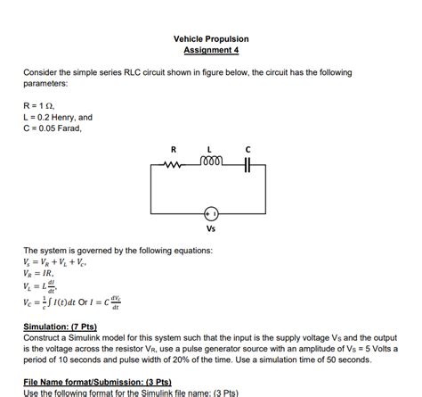 Vehicle Propulsion Assignment 4 Consider The Simple Series Rlc Circuit