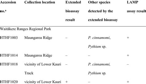 Comparison Of Phytophthora Agathidicida Detections From Field Collected