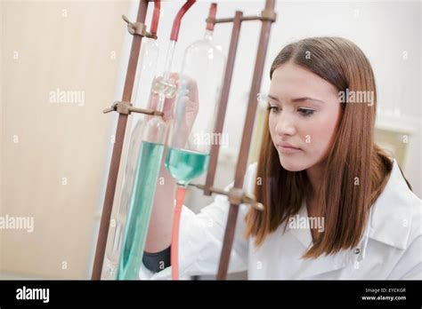 Female Babe Experimenting In Lab Stock Photo Alamy