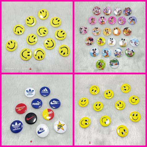 Aksesori Mini Button Badge Pin Button Badge Metal Nike Adidas Reebok Puma Mickey Mouse Smiley