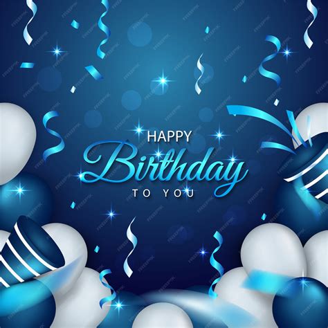 Fond Danniversaire Bleu Avec Des Ballons Réalistes Premium Vecteur