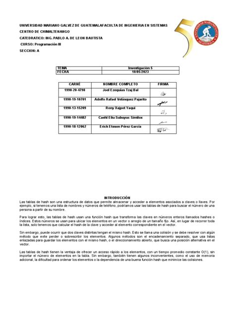 Tablas De Hash Pdf Datos Informática