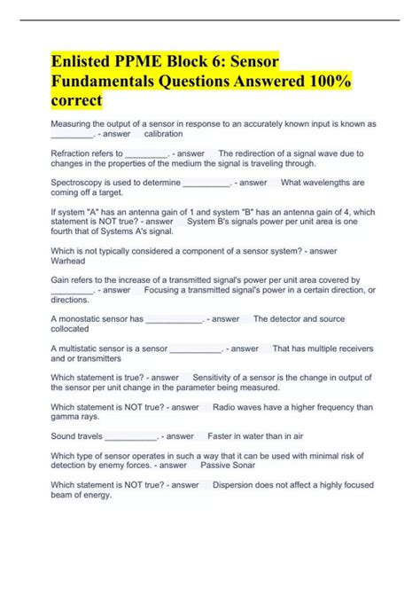 Enlisted Ppme Block 6 Sensor Fundamentals Questions Answered 100 Correct Ppme Stuvia Us