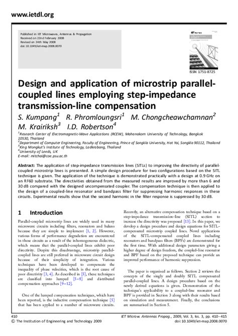 Pdf Design And Application Of Microstrip Parallel Coupled Lines Employing Step Impedance