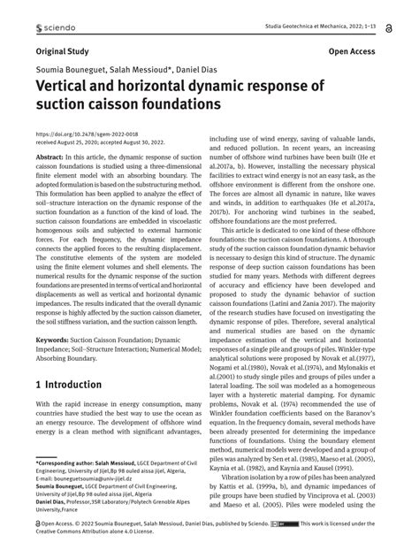 Pdf Vertical And Horizontal Dynamic Response Of Suction Caisson