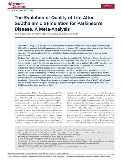 Pdf The Evolution Of Quality Of Life After Subthalamic Stimulation