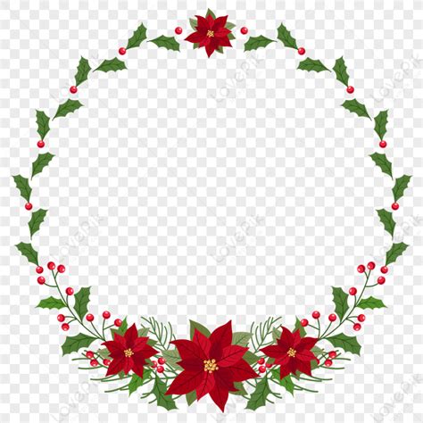 신선한 스타일 포인세티아 둥근 테두리 일러스트 화환장식 꽃삽화 Png 일러스트 무료 다운로드 Lovepik